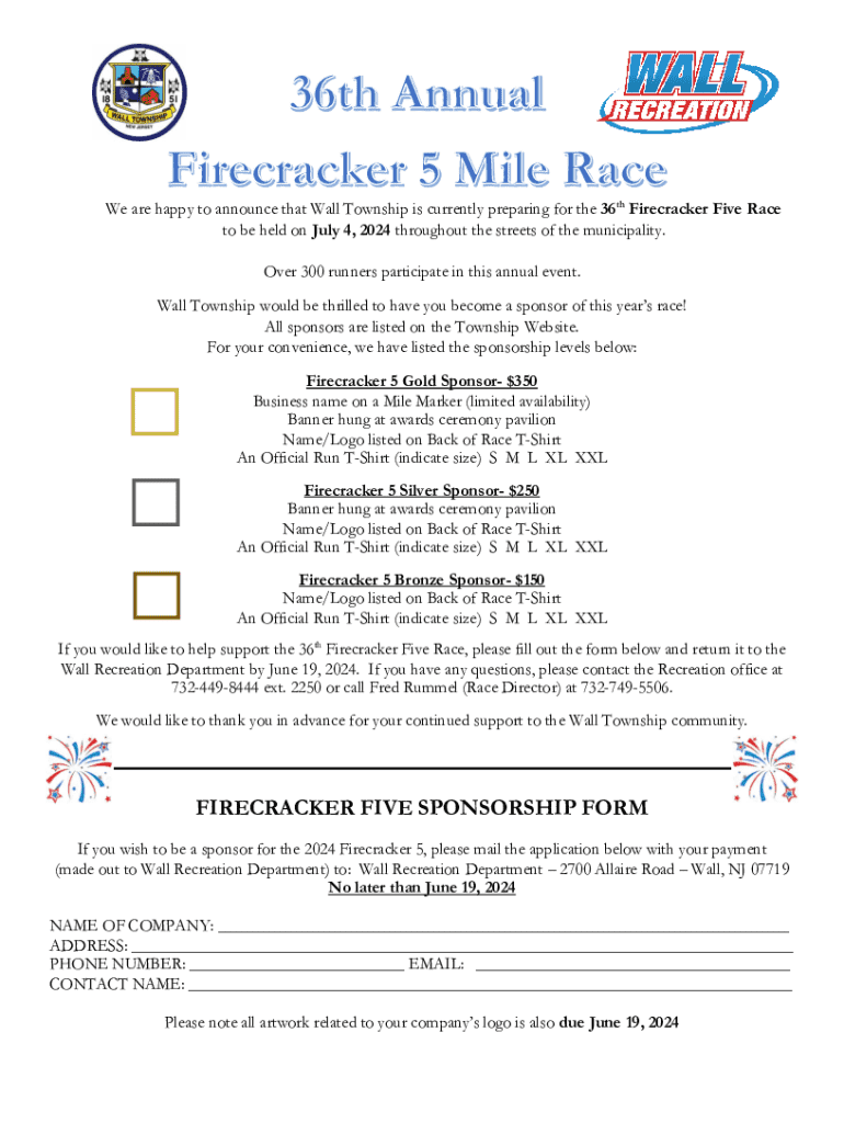 Fillable Online FIRECRACKER FIVE SPONSORSHIP FORM Fax Email Print ...