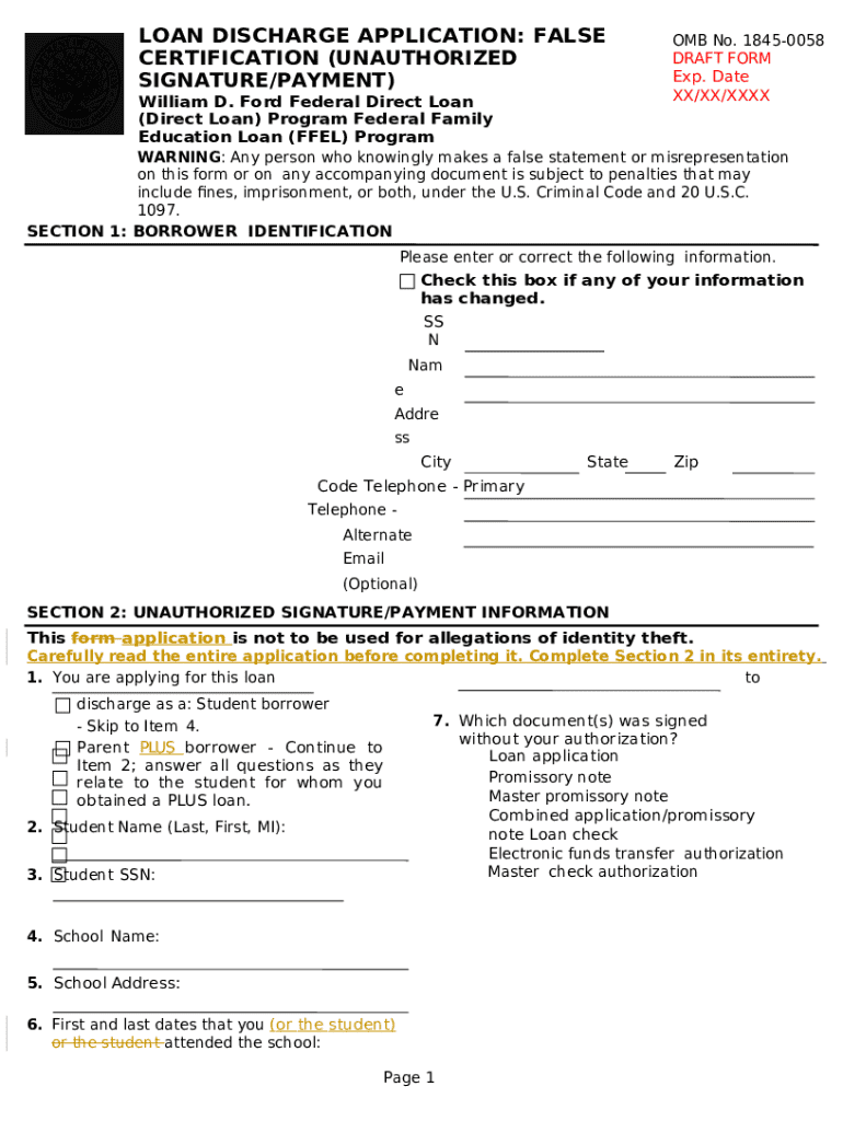 Loan Discharge Applications (DL/FFEL/Perkins) Doc Template | pdfFiller
