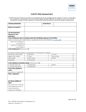 Fillable Online CoSHH Risk Assessment Form. Version 1.0 Fax Email Print ...