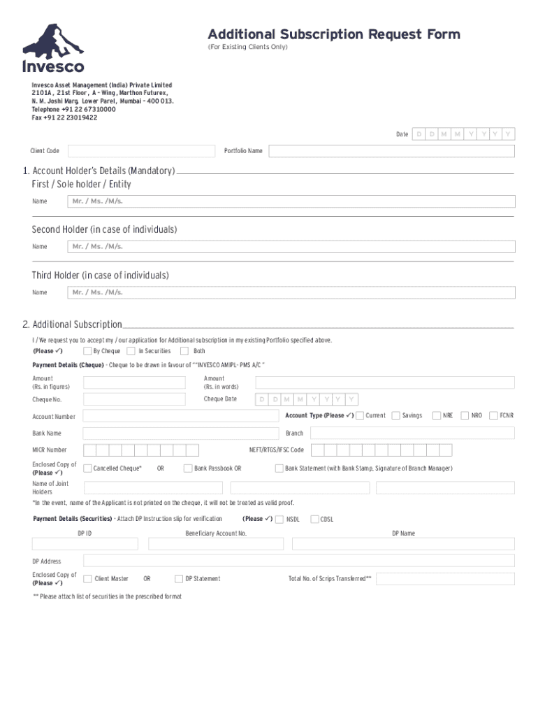 Fillable Online Additional Subscription Request Form Fax Email Print ...