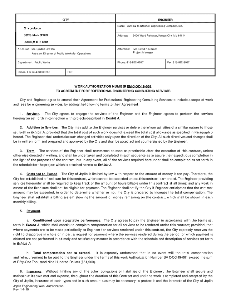 Fillable Online WORK AUTHORIZATION NUMBER BMC-OC-19-001 TO ... Fax ...