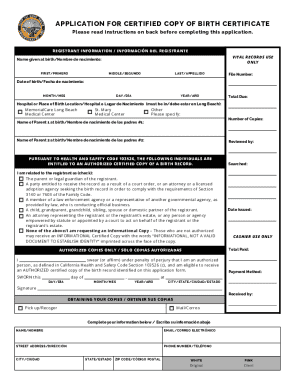 Fillable Online FINAL Application for Certified Copy of Birth ...