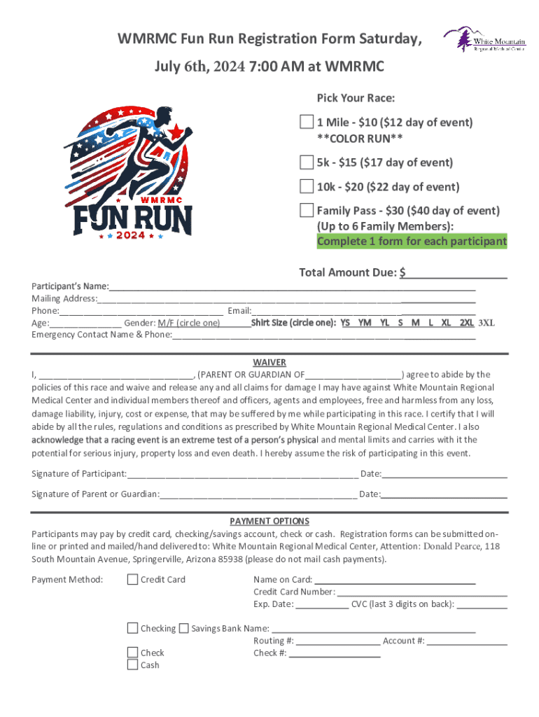 Fillable Online WMRMC Fun Run Registration Form Saturday, July 6th ...