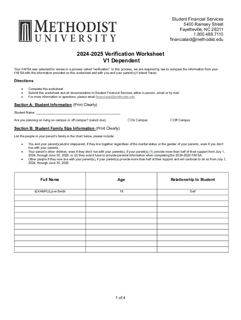 Fillable Online 20192020 Methodist College Verification Worksheet ... Fax Email Print - pdfFiller