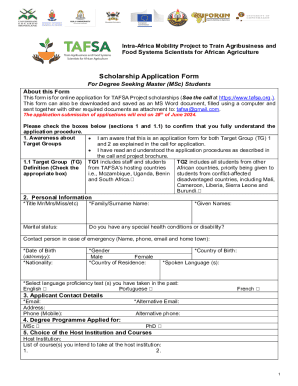 Fillable Online TASFA Degree seeking scholarship application form Fax ...