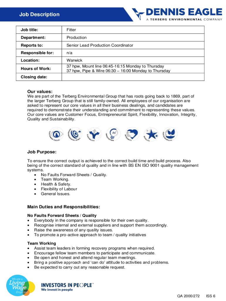 Fillable Online Production Coordinator Job Description Template Fax ...