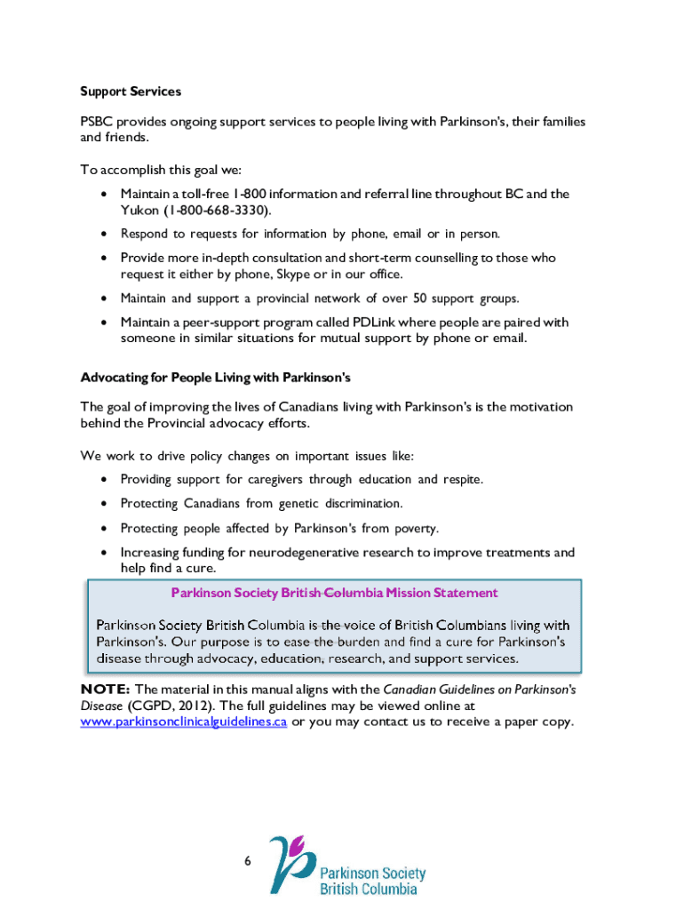 Fillable Online SUPPORT GROUP FACILITATOR MANUAL Parkinson Society ... Fax Email Print - pdfFiller