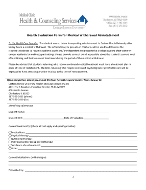 Fillable Online 1 Health Evaluation Form for Medical Withdrawal ...