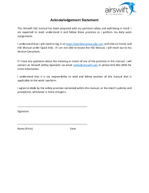Fillable Online HSE Manual Acknowledgement Statement Fax Email Print ...
