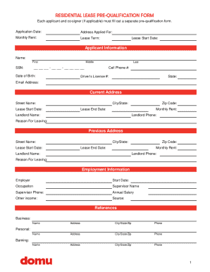 Fillable Online RESIDENTIAL LEASE PRE-QUALIFICATION FORM Fax Email Print - pdfFiller