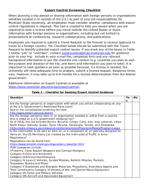 Export Control Screening Checklist (DOC) Doc Template | pdfFiller