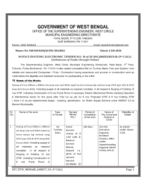 Fillable Online Government of West Bengal (Through Pre-qualification ...