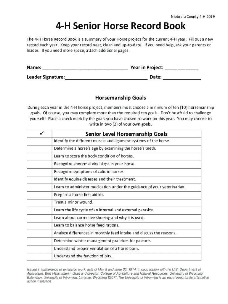 Fillable Online 4-H Horse Judging Project Record Book Level 1 Fax Email ...