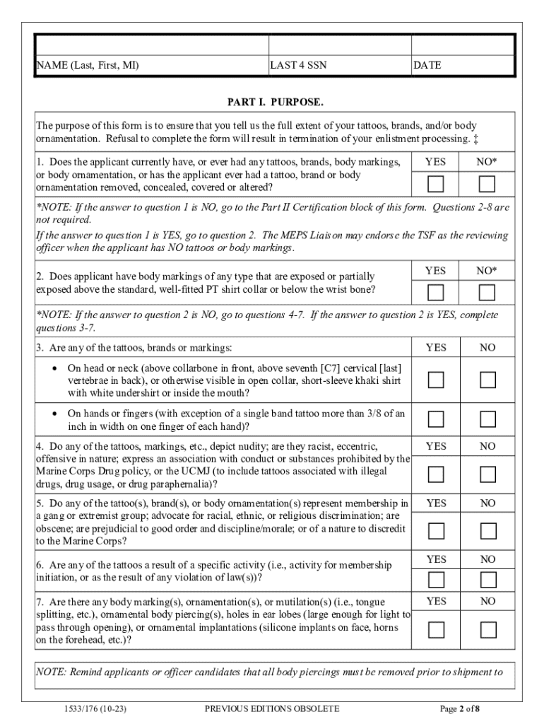 FY22 Tattoo Screening Form and SOU Fillable: Fill out & sign online ...