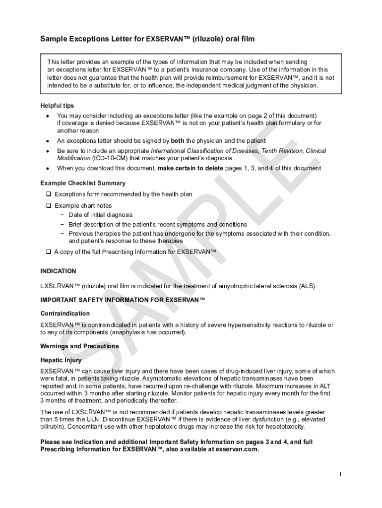 Fillable Online Sample Exceptions Letter for EXSERVAN () oral film Fax ...