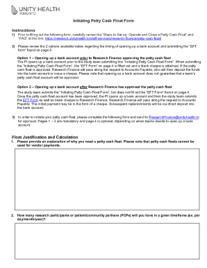 Fillable Online Initiating Petty Cash Float Form Instructions Float ...