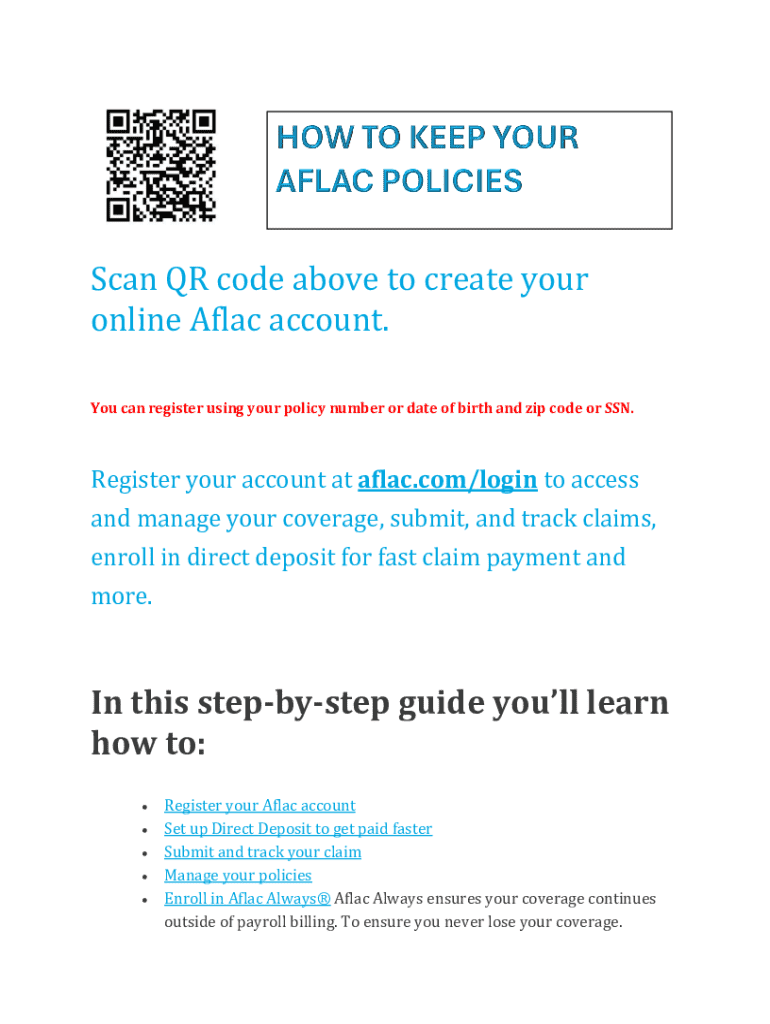 Fillable Online Scan QR code above to create your online Aflac account ...