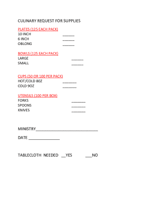 Fillable Online culinary request for supplies Fax Email Print - pdfFiller