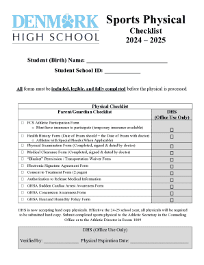 Fillable Online University High School Athletic Physical Check Sheet ...