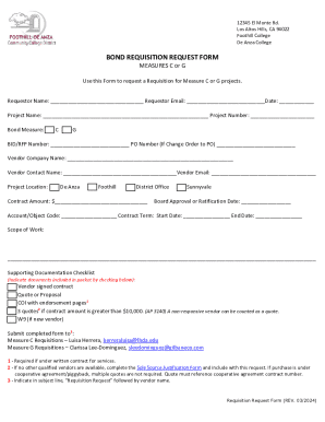 Fillable Online purchasing fhda BOND REQUISITION REQUEST FORM Fax Email Print - pdfFiller