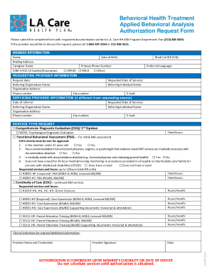 Fillable Online Behavioral Health Treatment Applied Behavioral Analysis Authorization Request ...