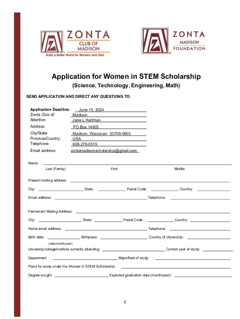 Fillable Online W0MEN IN STEM Scholarship (Science, Technology, ... Fax Email Print - pdfFiller