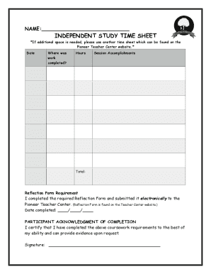 Fillable Online INDEPENDENT STUDY TIME SHEET Fax Email Print - pdfFiller