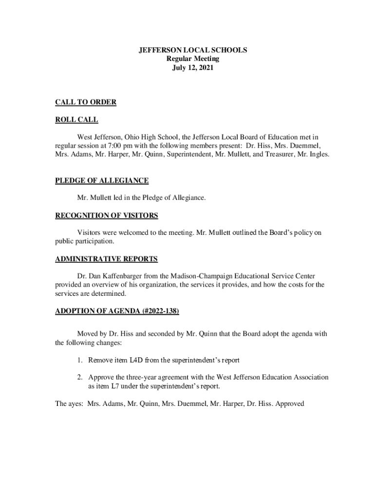 Fillable Online JEFFERSON AREA LOCAL SCHOOLS Fax Email Print - pdfFiller