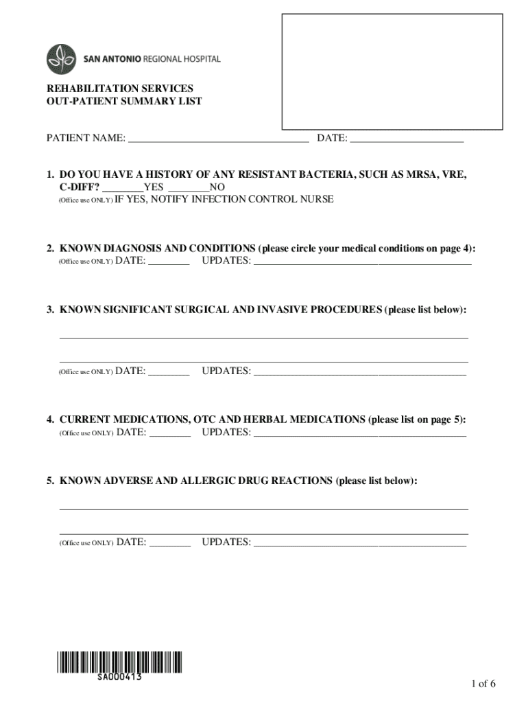 Fillable Online Rehabilitation Services Out-Patient Intake Form1-2024 ...