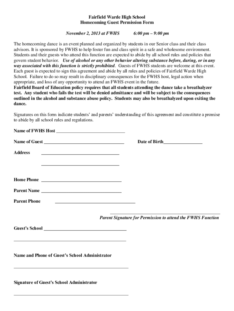 Fillable Online schcdn fairfieldschools 9:00 pm The homecoming dance ...