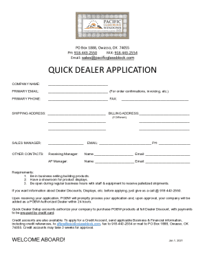 Fillable Online 2021 QUICK DEALER APPLICATION Fax Email Print - pdfFiller