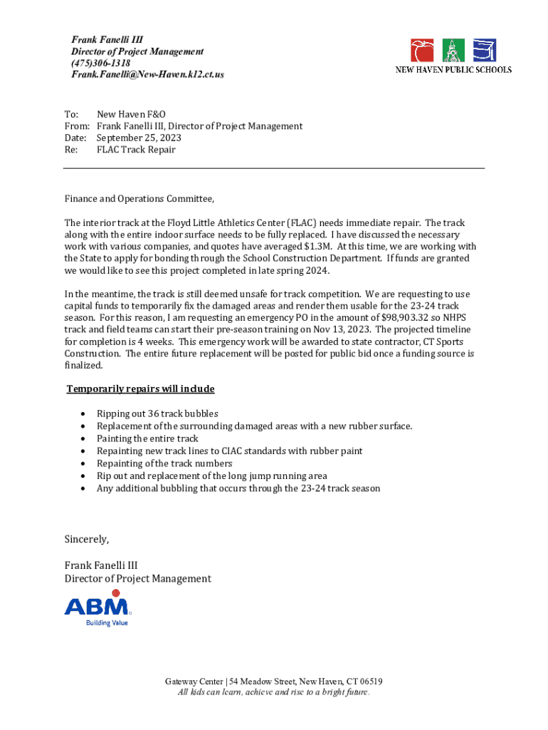 Fillable Online Frank Fanelli III Director of Project Management P Fax ...