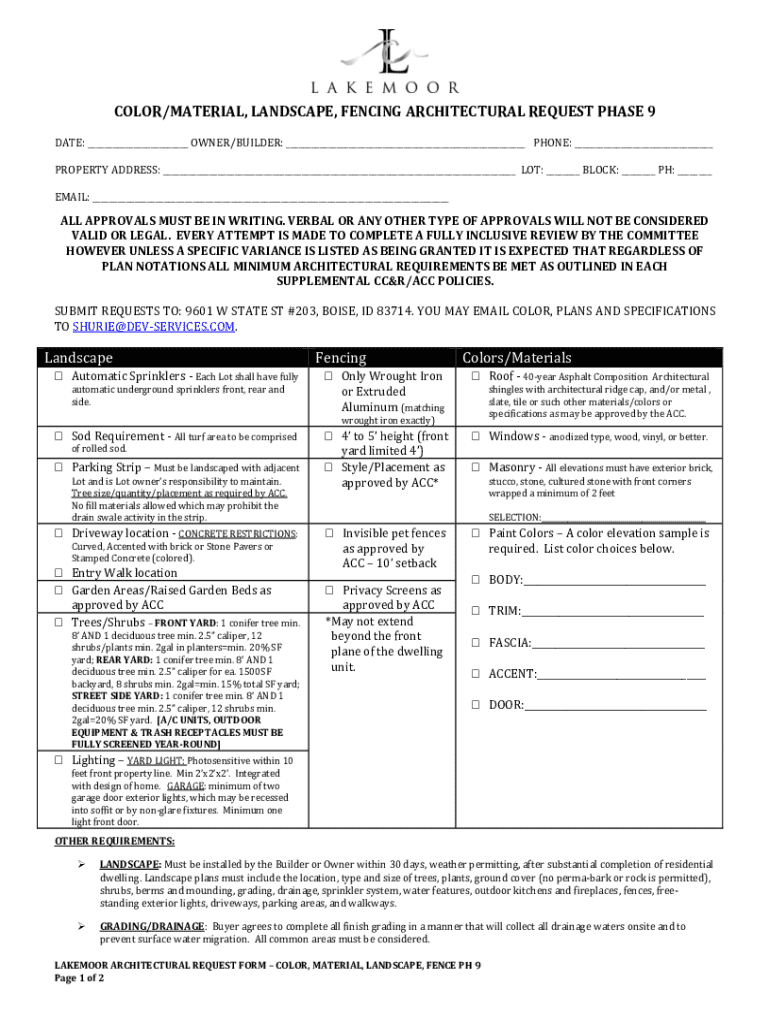 Fillable Online color/material, landscape, fencing architectural ...