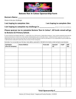 Fillable Online Ibstone Run In Colour Sponsorship Form Fax Email Print ...