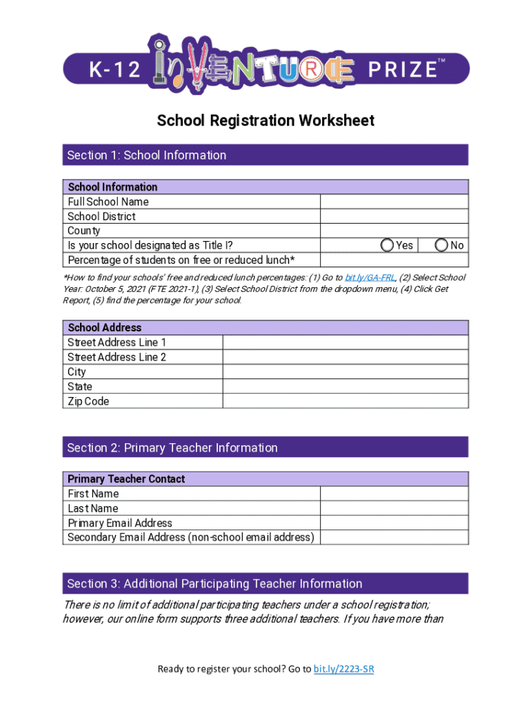 Fillable Online 2022-23 School Registration Worksheet.docx Fax Email ...