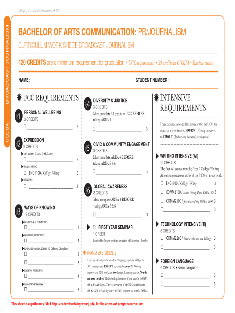 Fillable Online PR/JOURNALISM CURRICULUM WORK SHEET Fax Email Print - pdfFiller