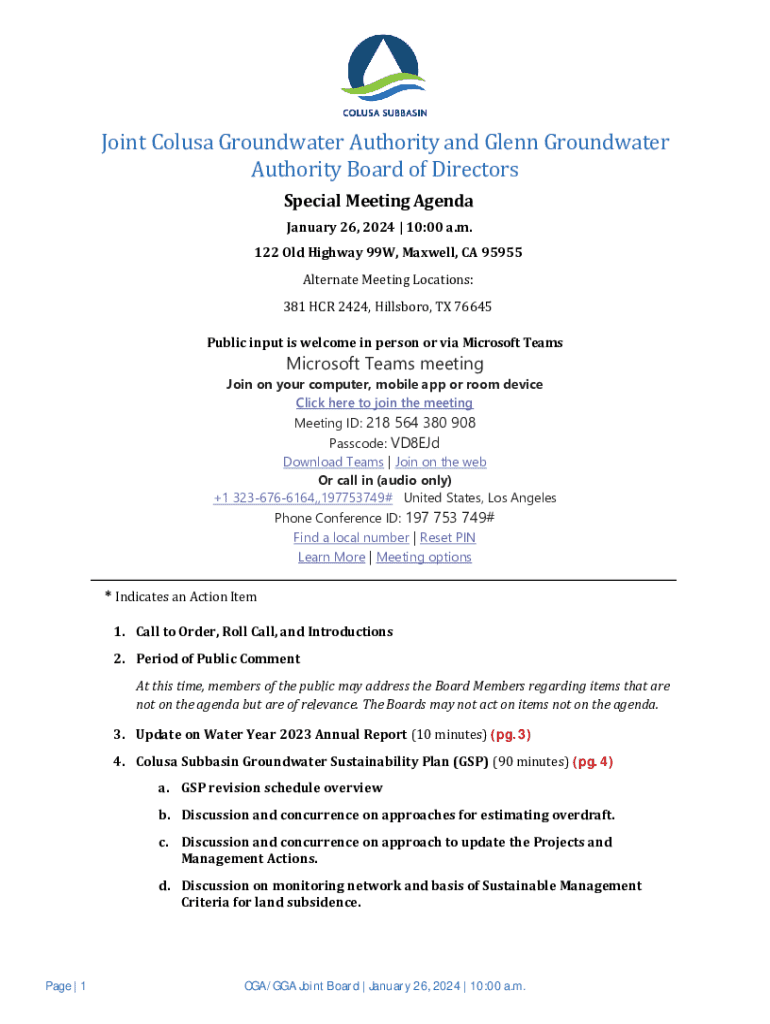 Fillable Online Joint Colusa Groundwater Authority and ... Fax Email ...
