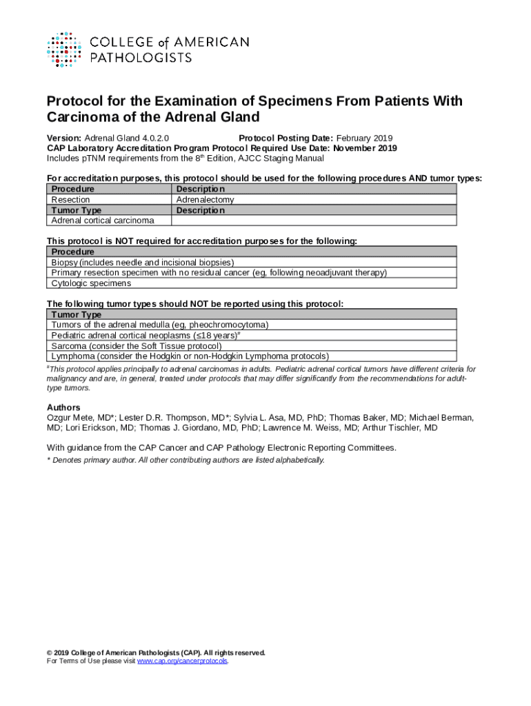 CAP Laboratory Accreditation Program Protocol Required Use Date: November 2019 Doc Template ...