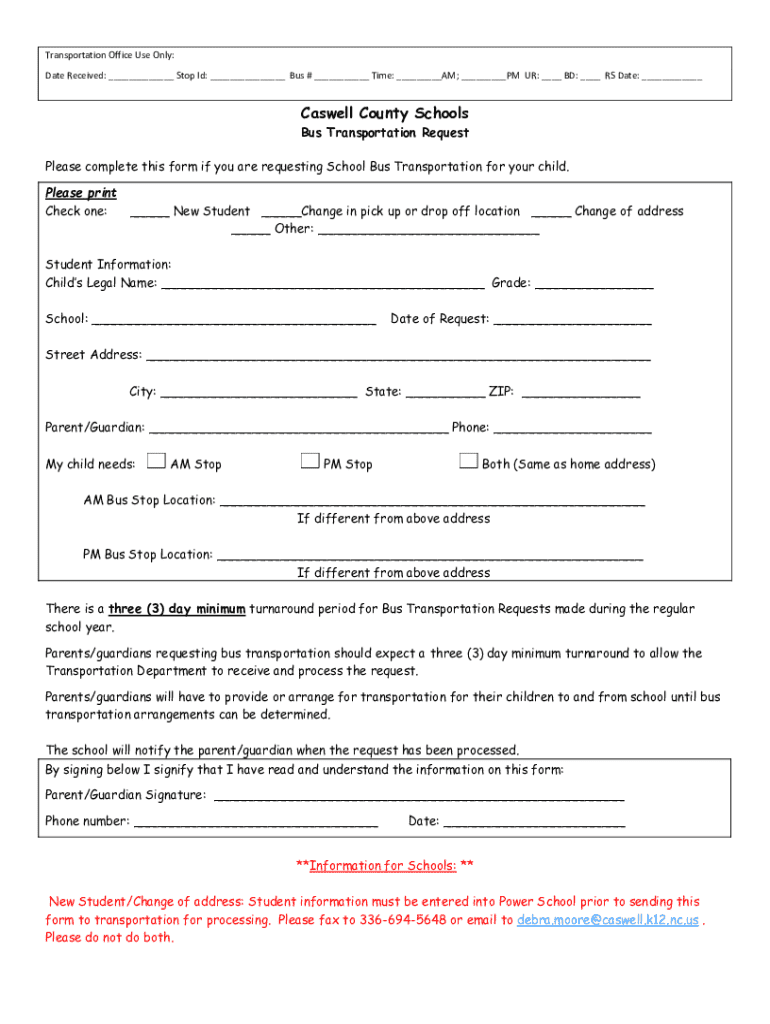 Fillable Online Caswell County Schools (PLEASE COMPLETE & RETURN ...