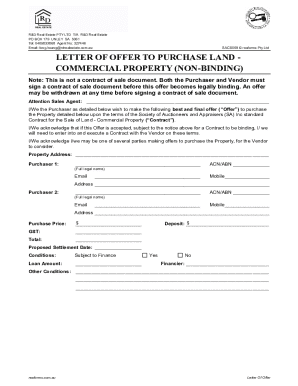 Fillable Online LETTER OF OFFER TO PURCHASE LAND - R&D Real Estate Fax Email Print - pdfFiller