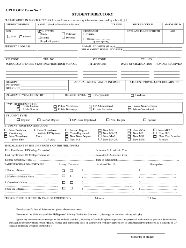 Fillable Online UPLB-OUR-Form-No.-3-STUDENT-DIRECTORY-1.pdf Fax Email ...
