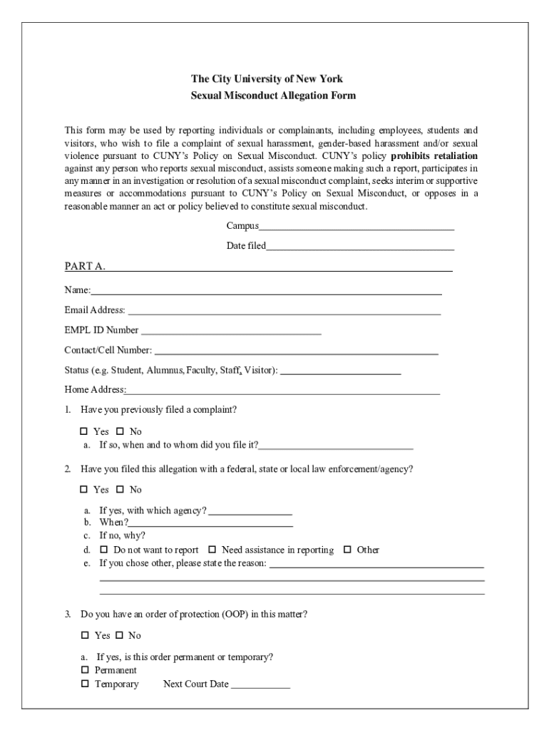 Fillable Online The City University of New York Sexual Misconduct ...