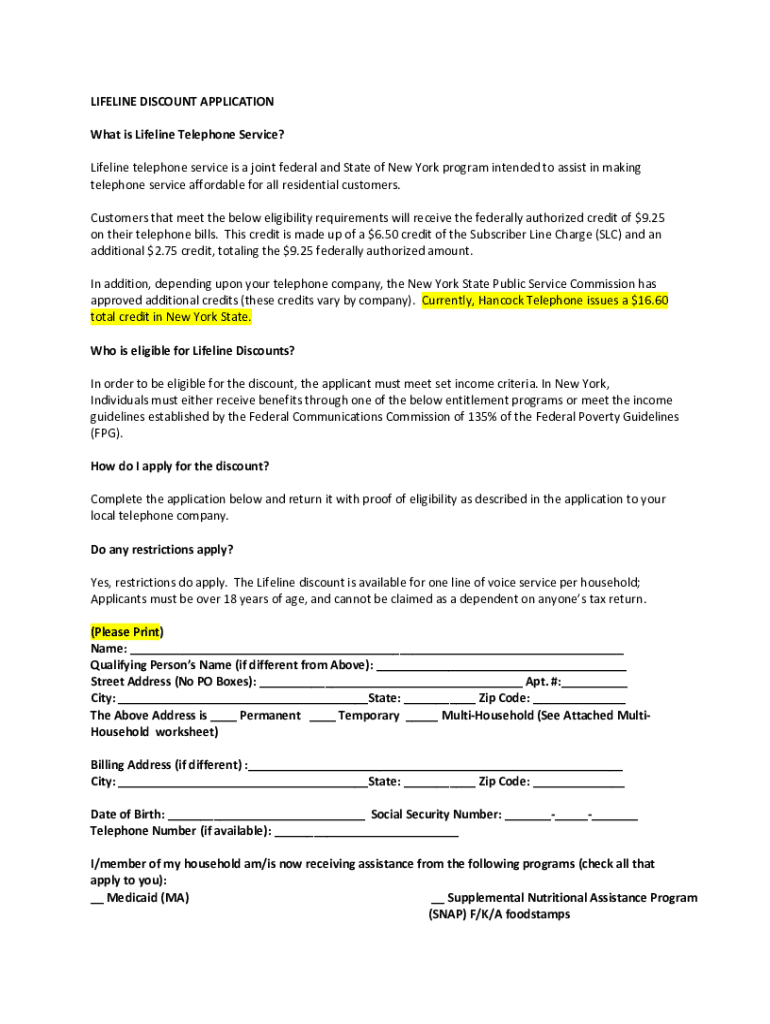 Fillable Online Lifeline Application and Worksheet Fax Email Print ...