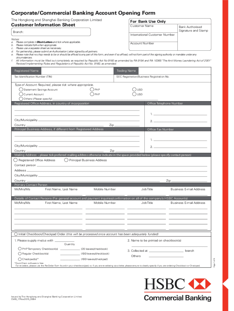Fillable Online Corporate/Commercial Banking Account Opening Form Fax Email Print - pdfFiller