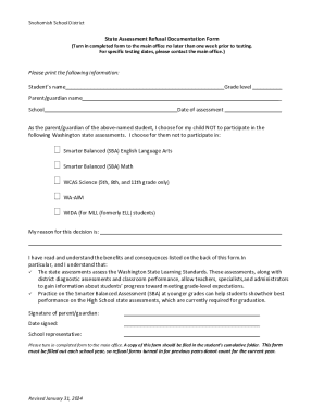 Fillable Online State Assessment Refusal Documentation Form. State Assessment Refusal ...