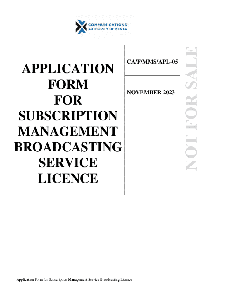 Fillable Online Application form for Subscription Management Service Broadcasting ... Fax Email ...