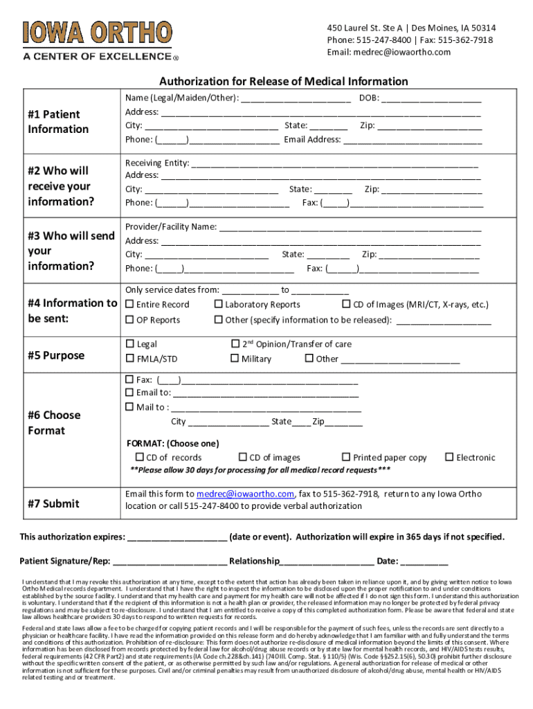 Fillable Online Authorization for Release of Medical Information #1 Patient ... Fax Email Print ...