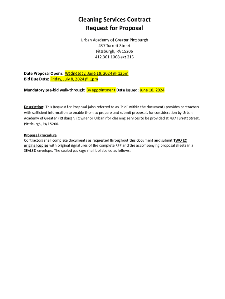 Fillable Online Cleaning Services Contract Request for Proposal Fax Email Print - pdfFiller