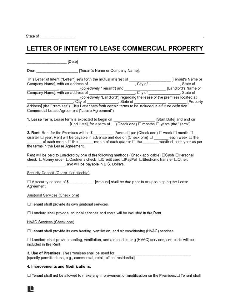 Fillable Online LETTER OF INTENT TO LEASE COMMERCIAL PROPERTY Fax Email ...