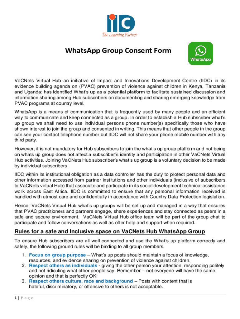 Fillable Online WhatsApp Group Consent Form - VaCNets Virtual Hub Fax ...